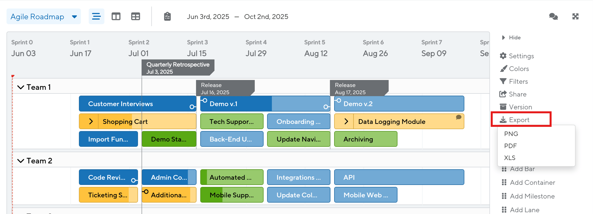 Exporting Your Roadmap